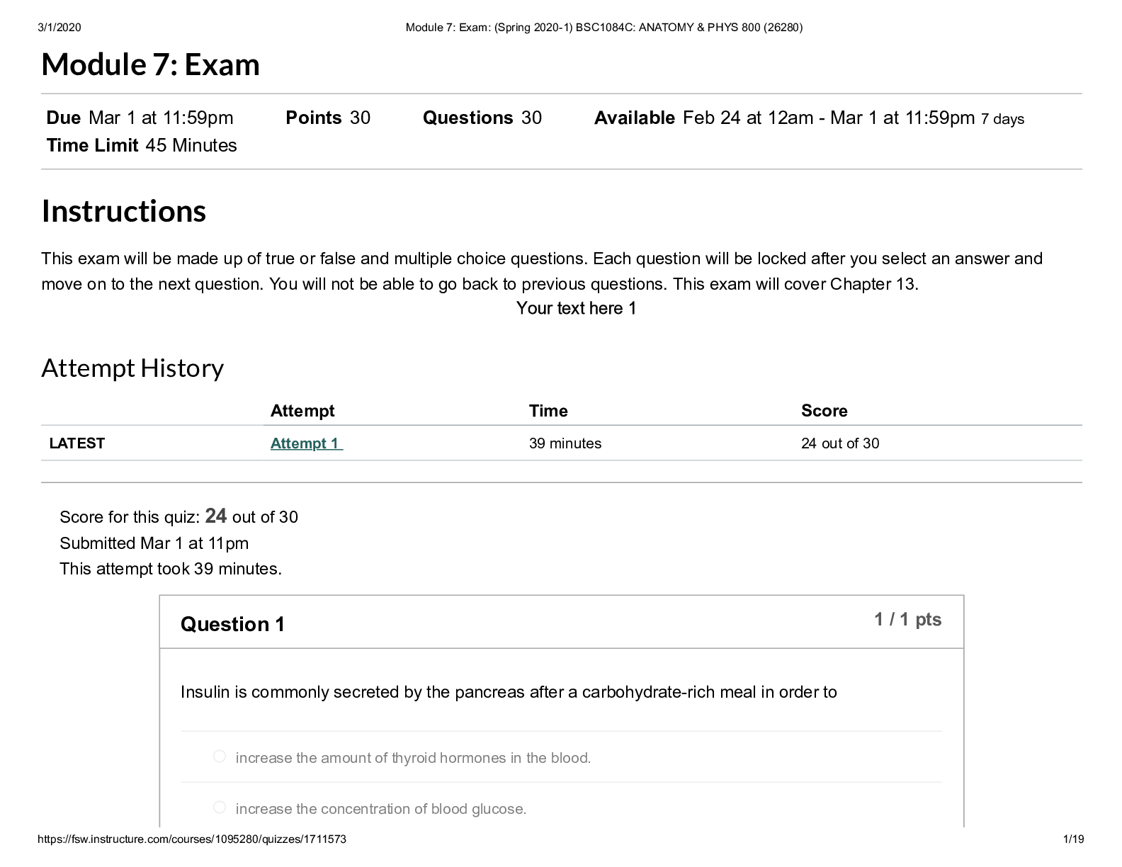 Module 8_ Exam_ (Spring 2020-1) BSC1084C_ ANATOMY & PHYS 800 (26280) - Scholarfriends