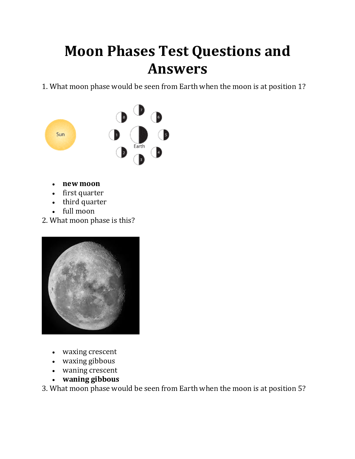 Moon Phases Test Questions and Answers - Scholarfriends