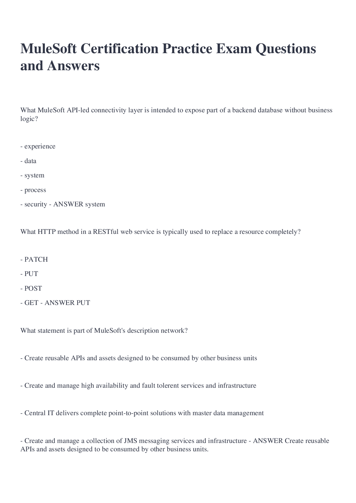 MuleSoft Certification Practice Exam Questions and Answers ...