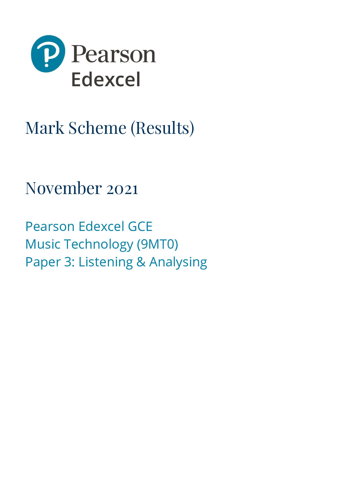 Pearson Edexcel_Music Technology_9MT0/03 Mark Scheme_2021 | COMPONENT 3 ...