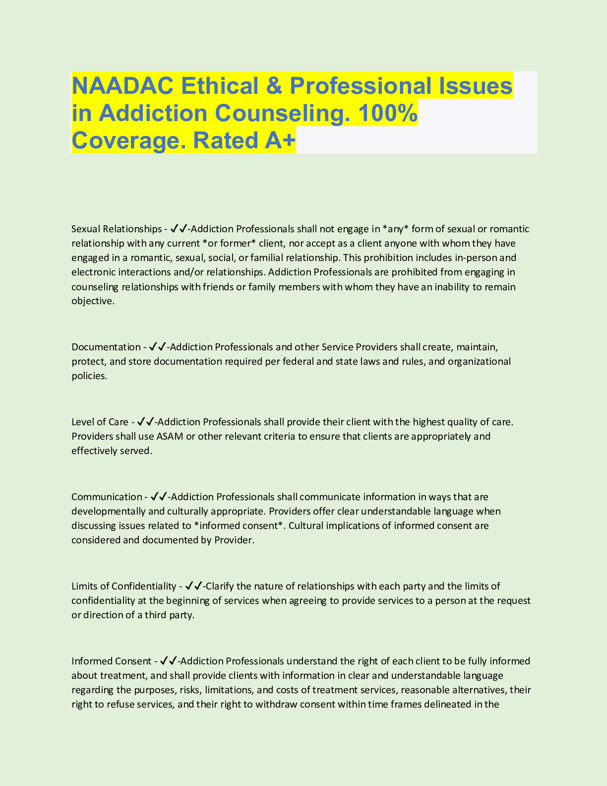 NAADAC Ethical & Professional Issues in Addiction Counseling. 100% ...