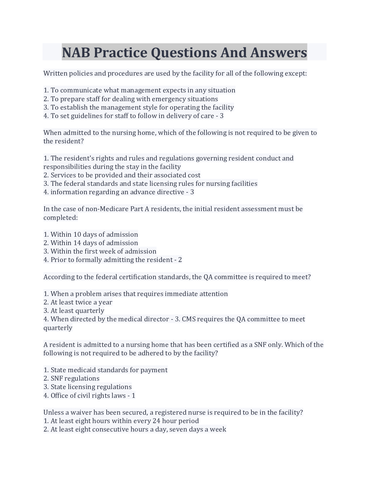 NAB Practice Questions And Answers - Scholarfriends