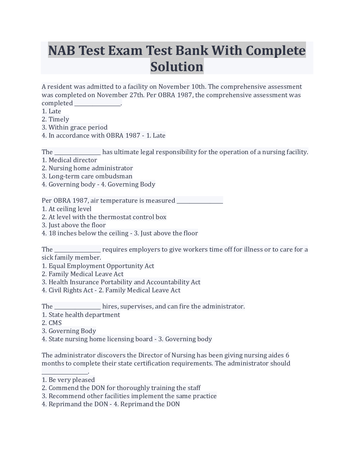 NAB Test Exam Test Bank With Complete Solution - Scholarfriends