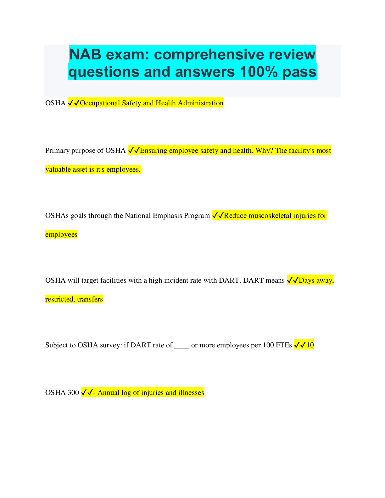 NAB exam: comprehensive review questions and answers 100% pass ...