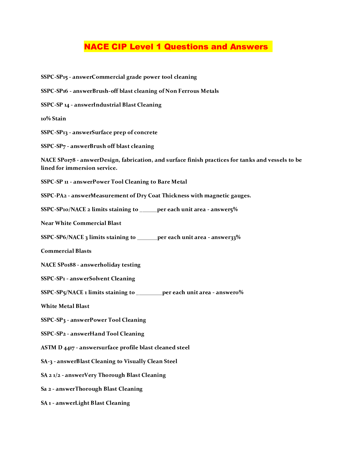 NACE CIP Level 1 Questions and Answers - Scholarfriends