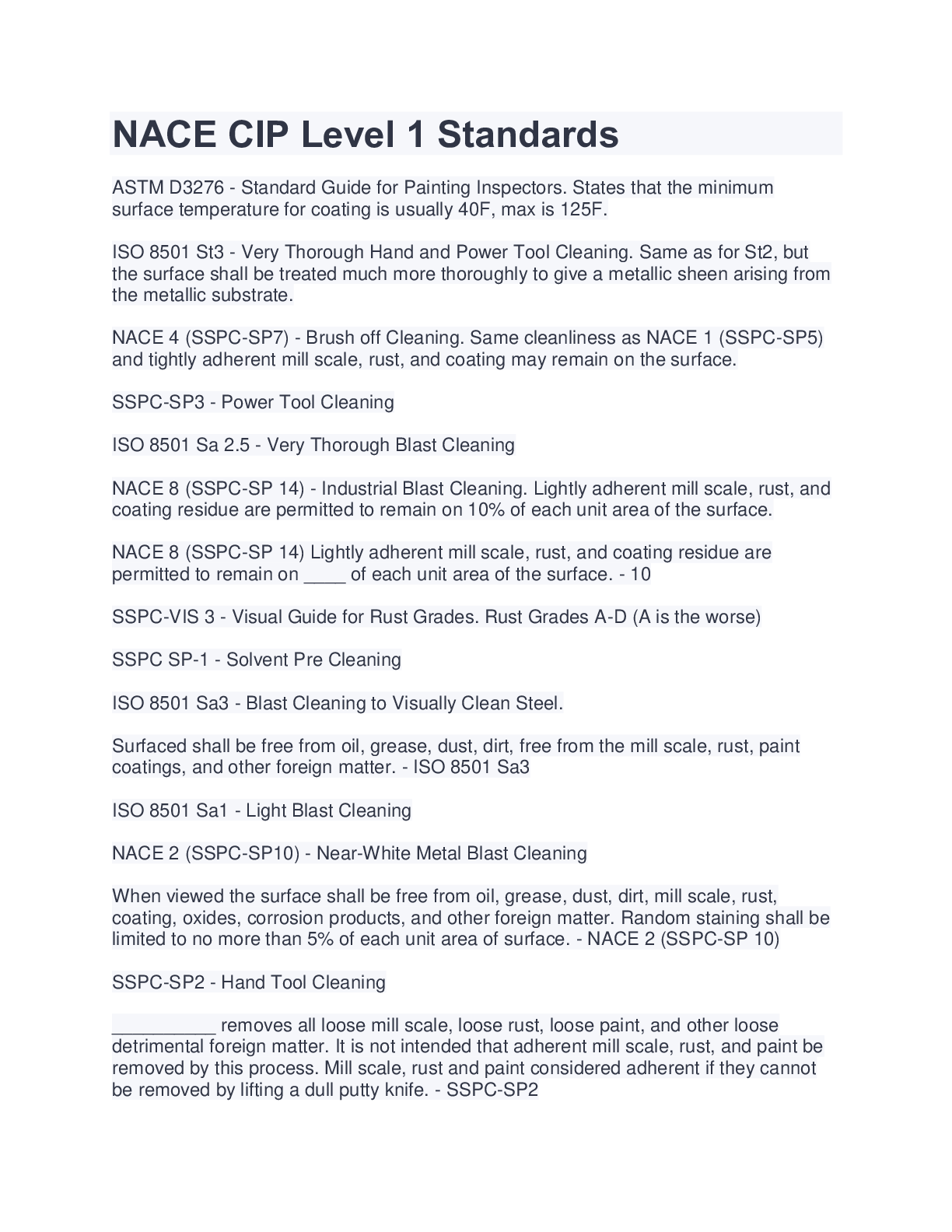 NACE CIP Level 1 Standards latest complete guide. - Scholarfriends