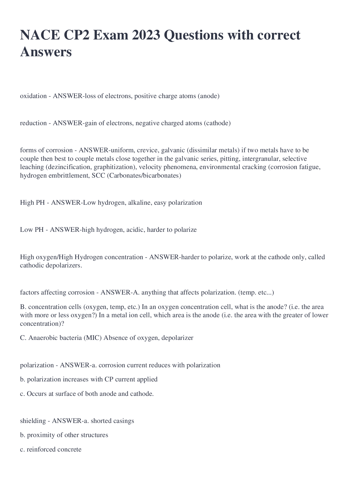 NACE CP2 Exam 2023 Questions with correct Answers - Scholarfriends