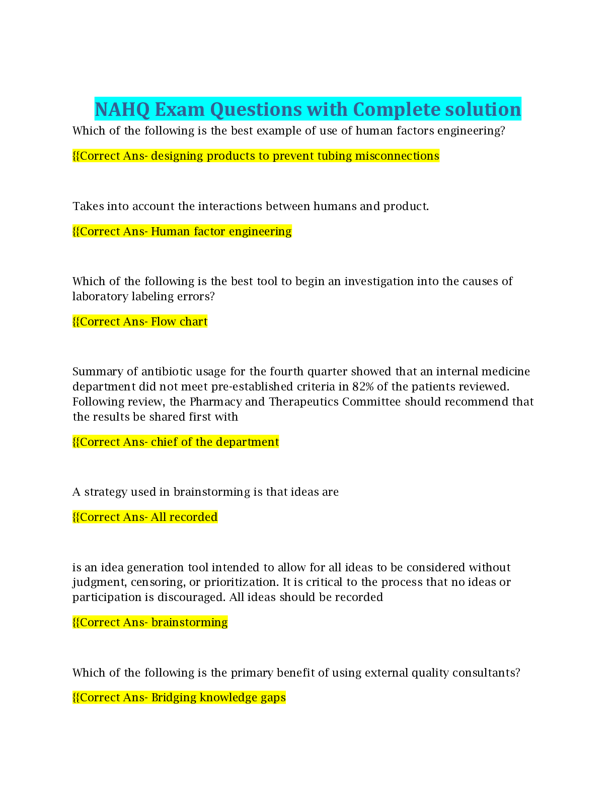 NAHQ Exam Questions with Complete solution – Scholarfriends ...