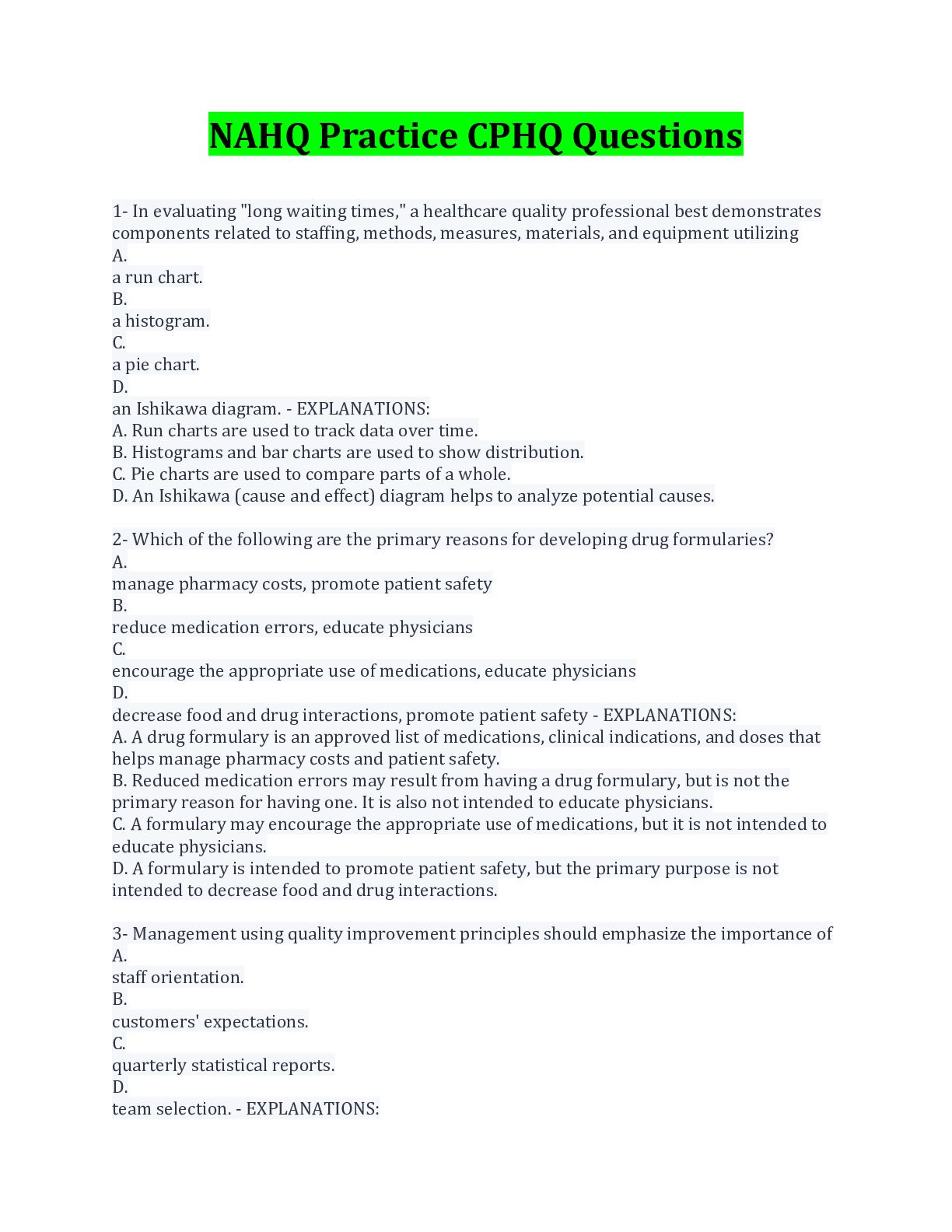 NAHQ Practice CPHQ Questions And Answers 2022/2023 - Scholarfriends