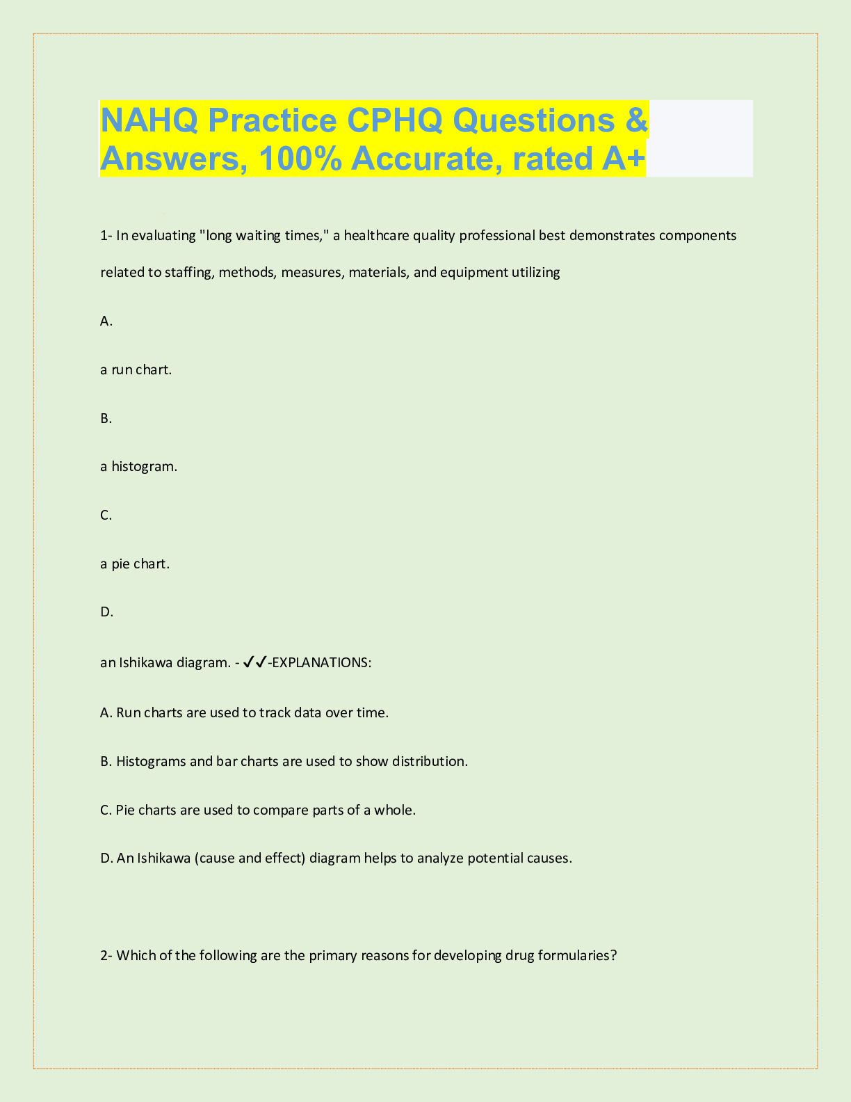 NAHQ Practice CPHQ Questions And Answers Latest Update With Complete ...