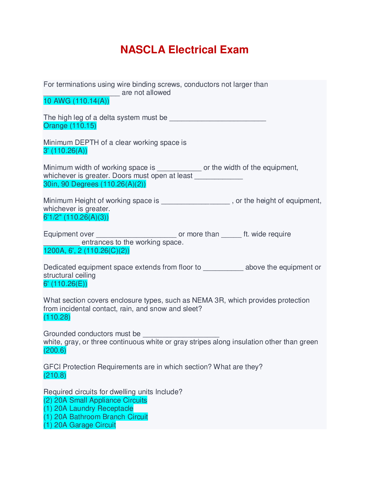 NASCLA Electrical Exam - Questions and Answers - Scholarfriends