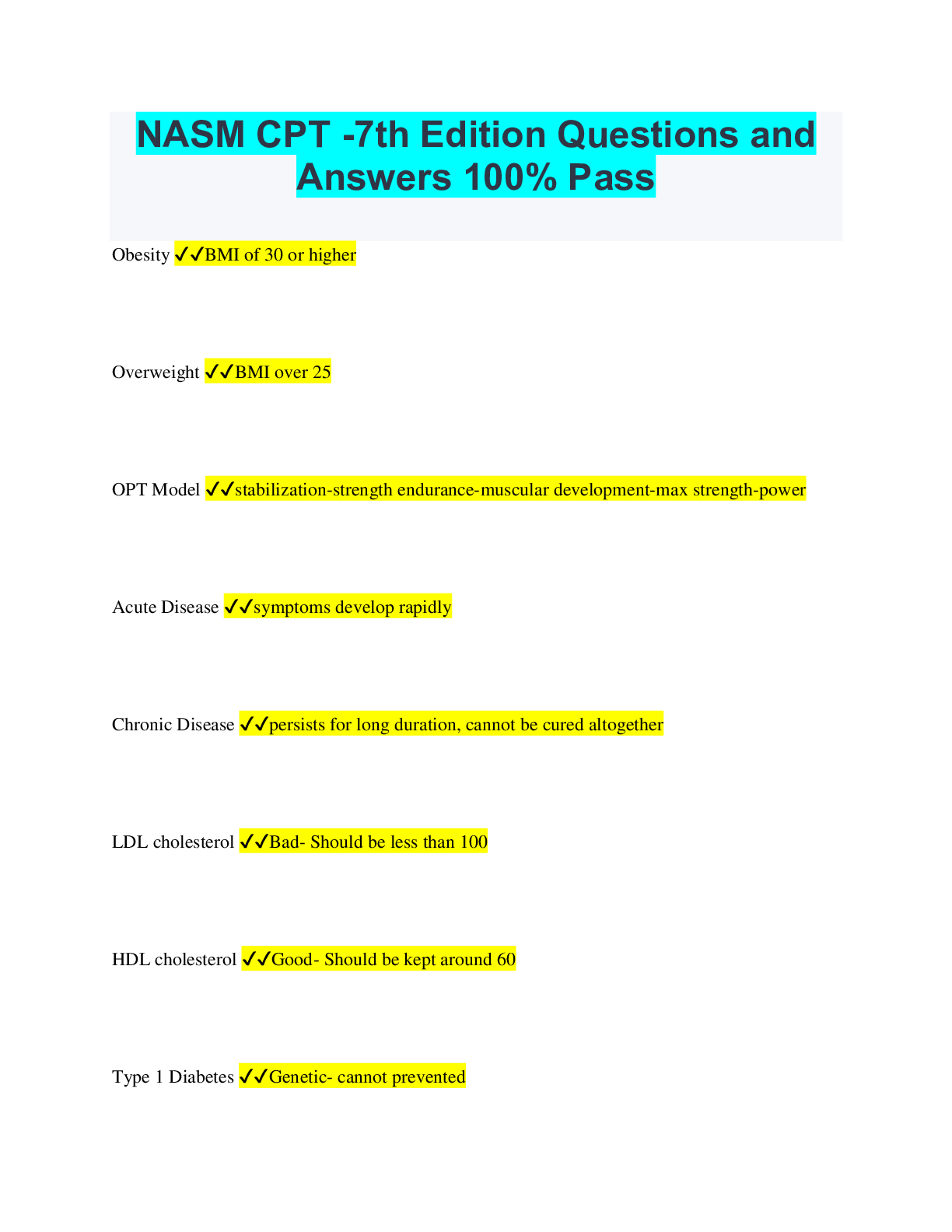 NASM CPT -7th Edition Questions and Answers 100% Pass - Scholarfriends