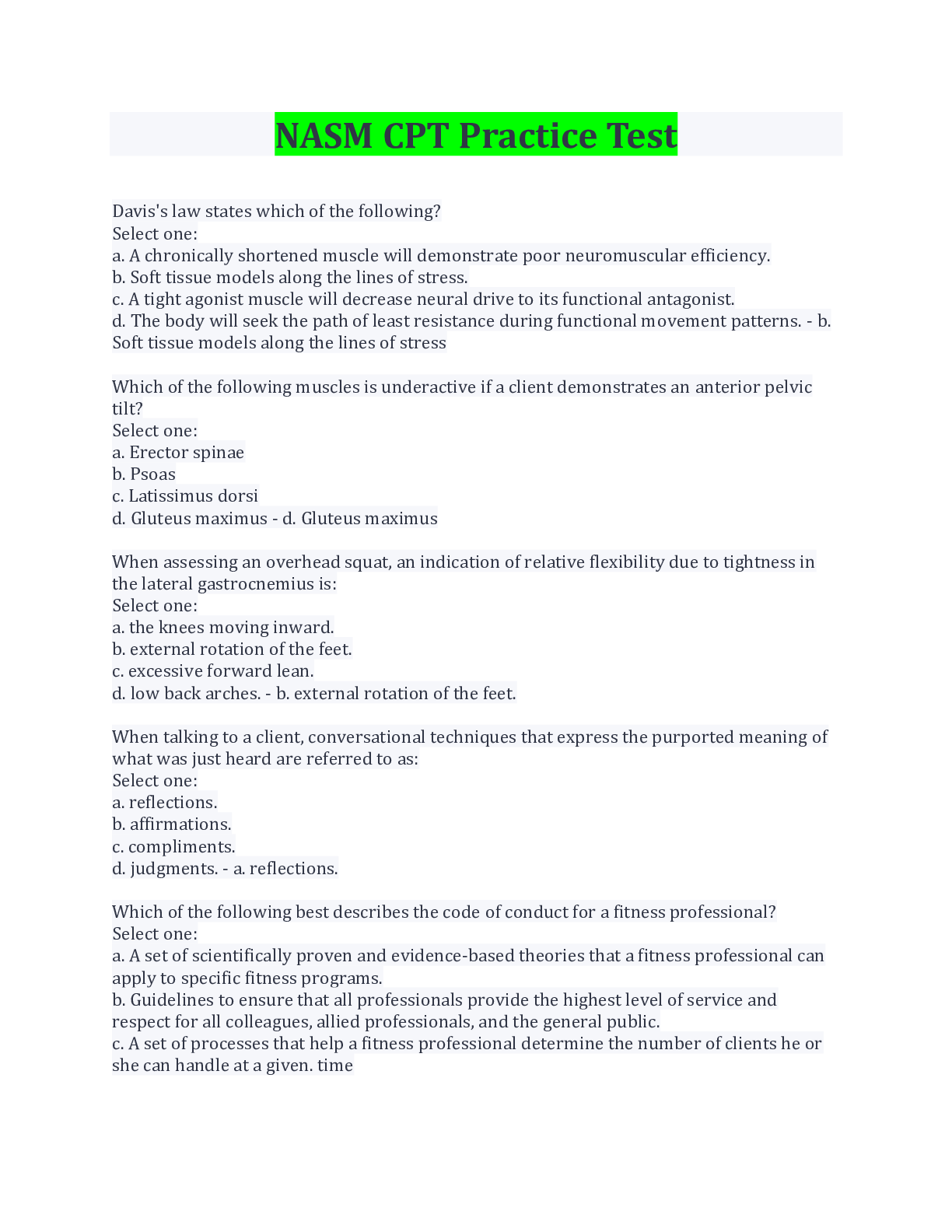 NASM CPT Practice Test Questions And Answers. Multiple Choice Download ...