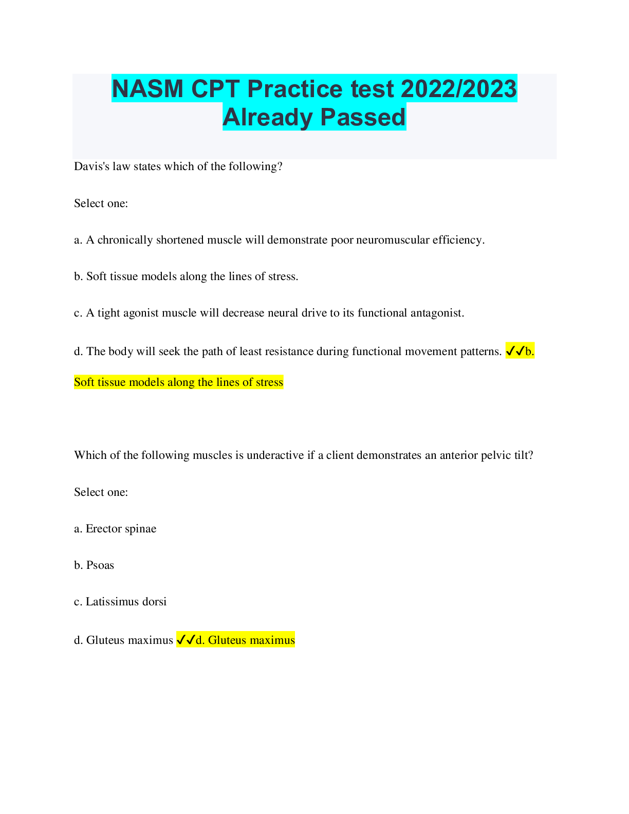 NASM CPT Practice test 2022/2023 Already Passed - Scholarfriends