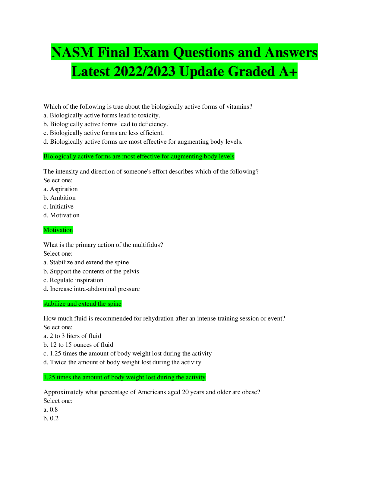 NASM Final Exam Bundle 2022 - Scholarfriends