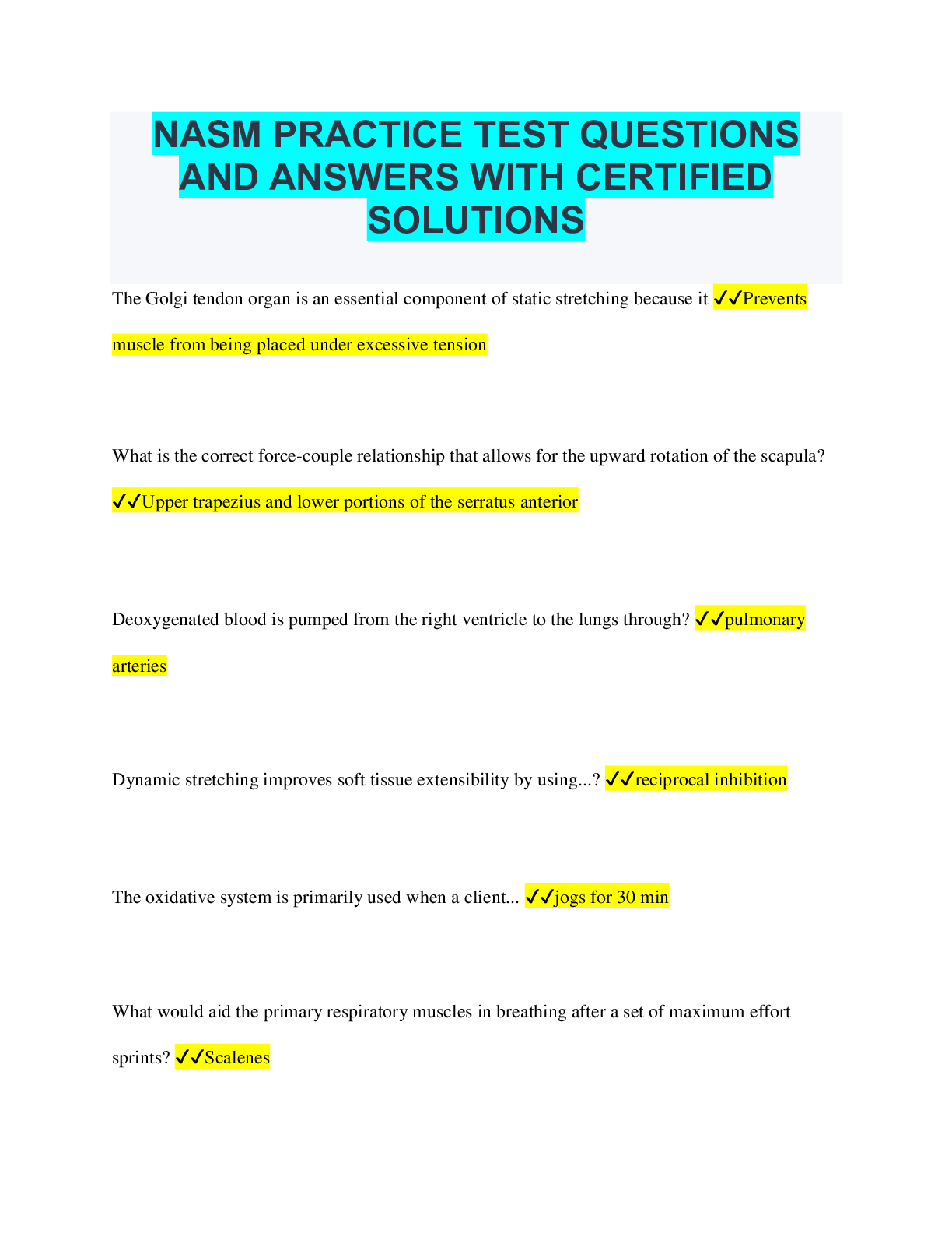 NASM PRACTICE TEST QUESTIONS AND ANSWERS WITH CERTIFIED SOLUTIONS ...
