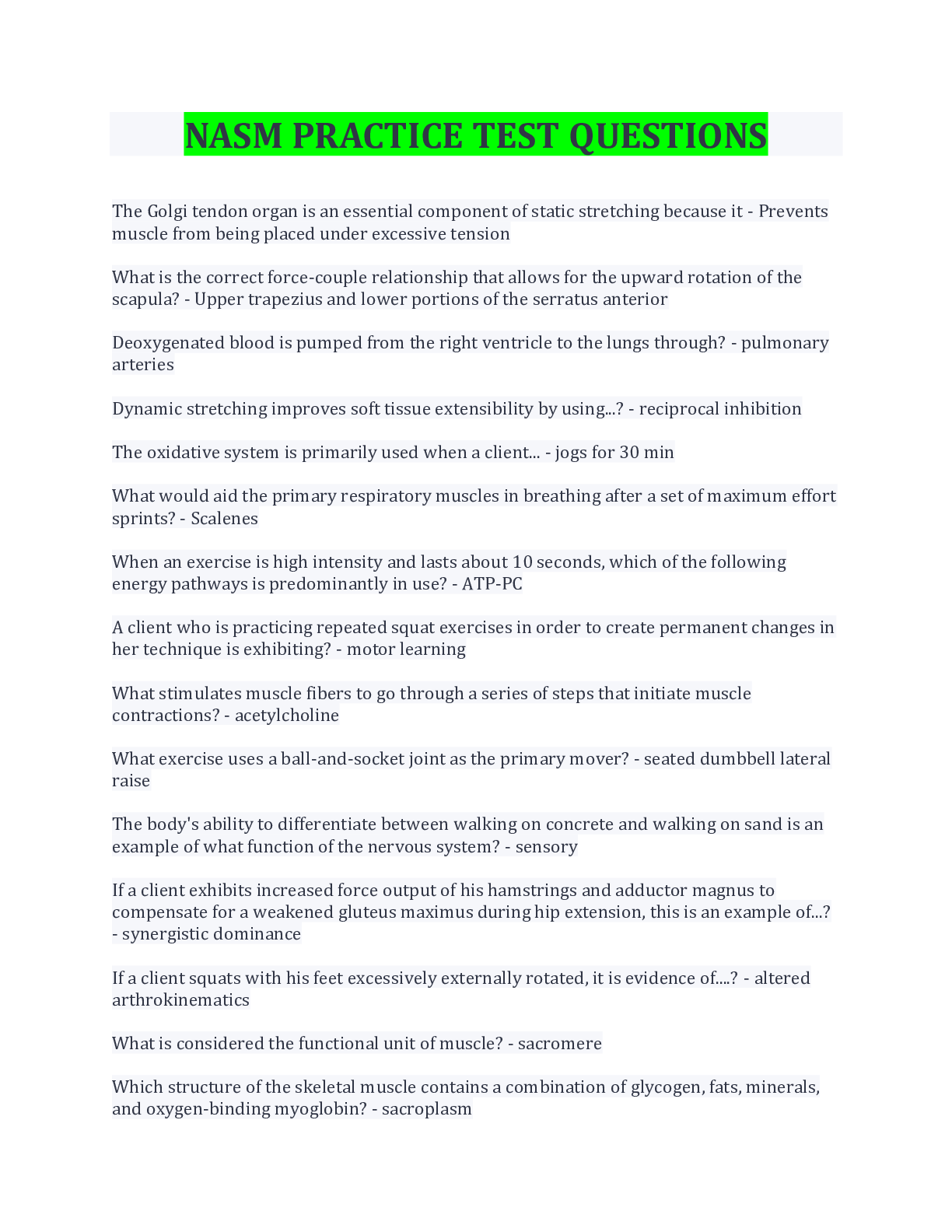 NASM PRACTICE TEST QUESTIONS AND ANSWERS WITH COMPLETE TOP SOLUTION ...