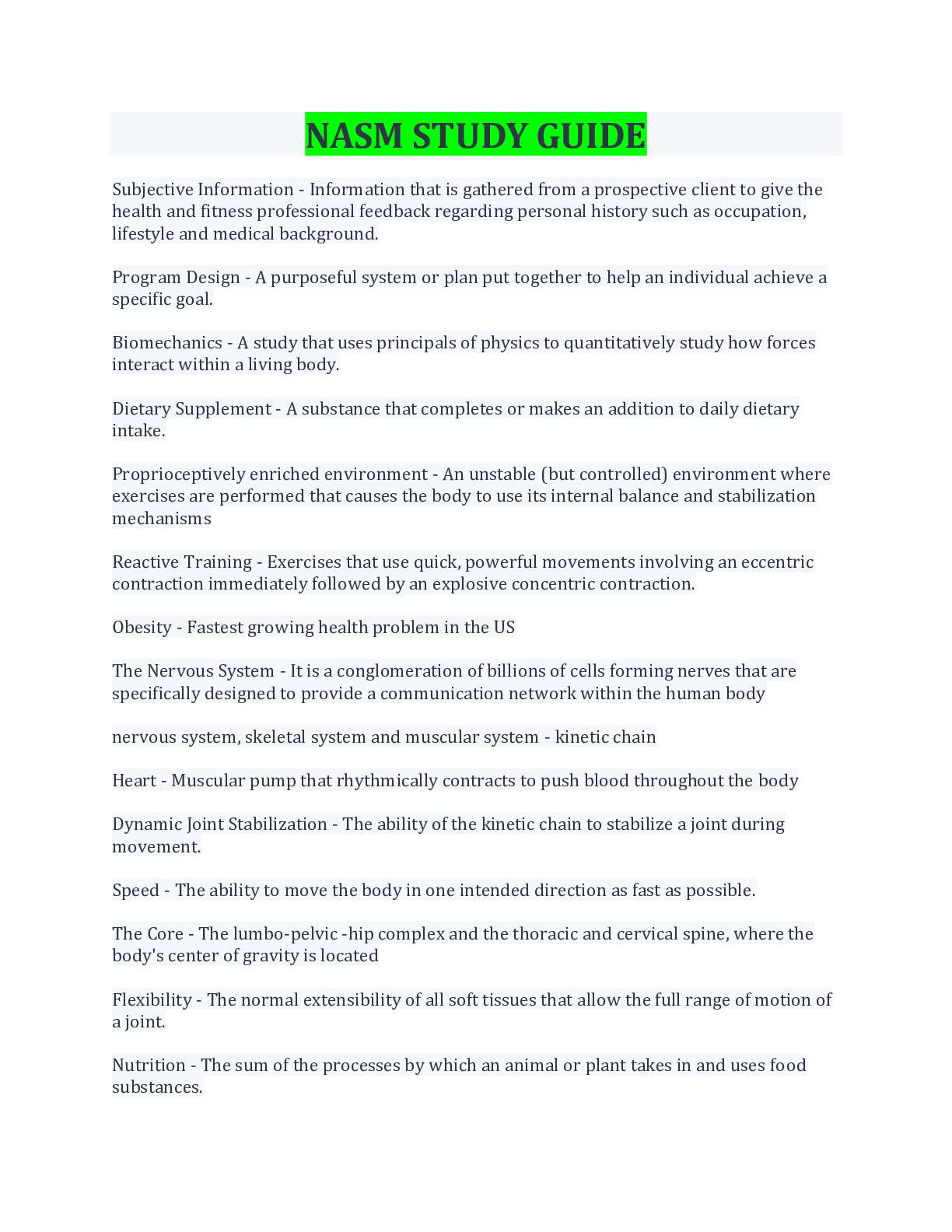 NASM STUDY GUIDE TERMS AND EXPLANATION COMPLETE TOP SOLUTION /DOWNLOAD ...