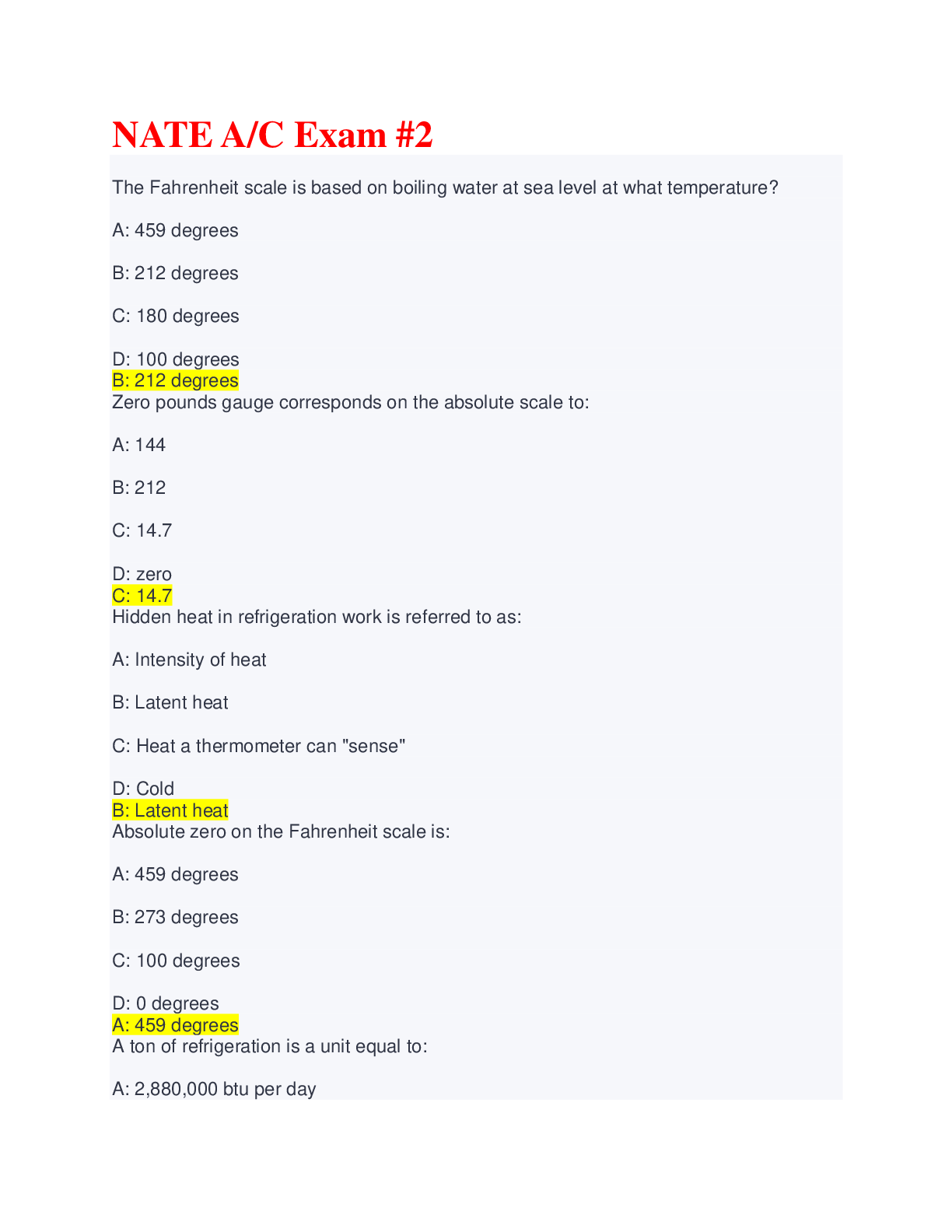 NATE A/C Exam 2 Questions with Verified Answers - Scholarfriends