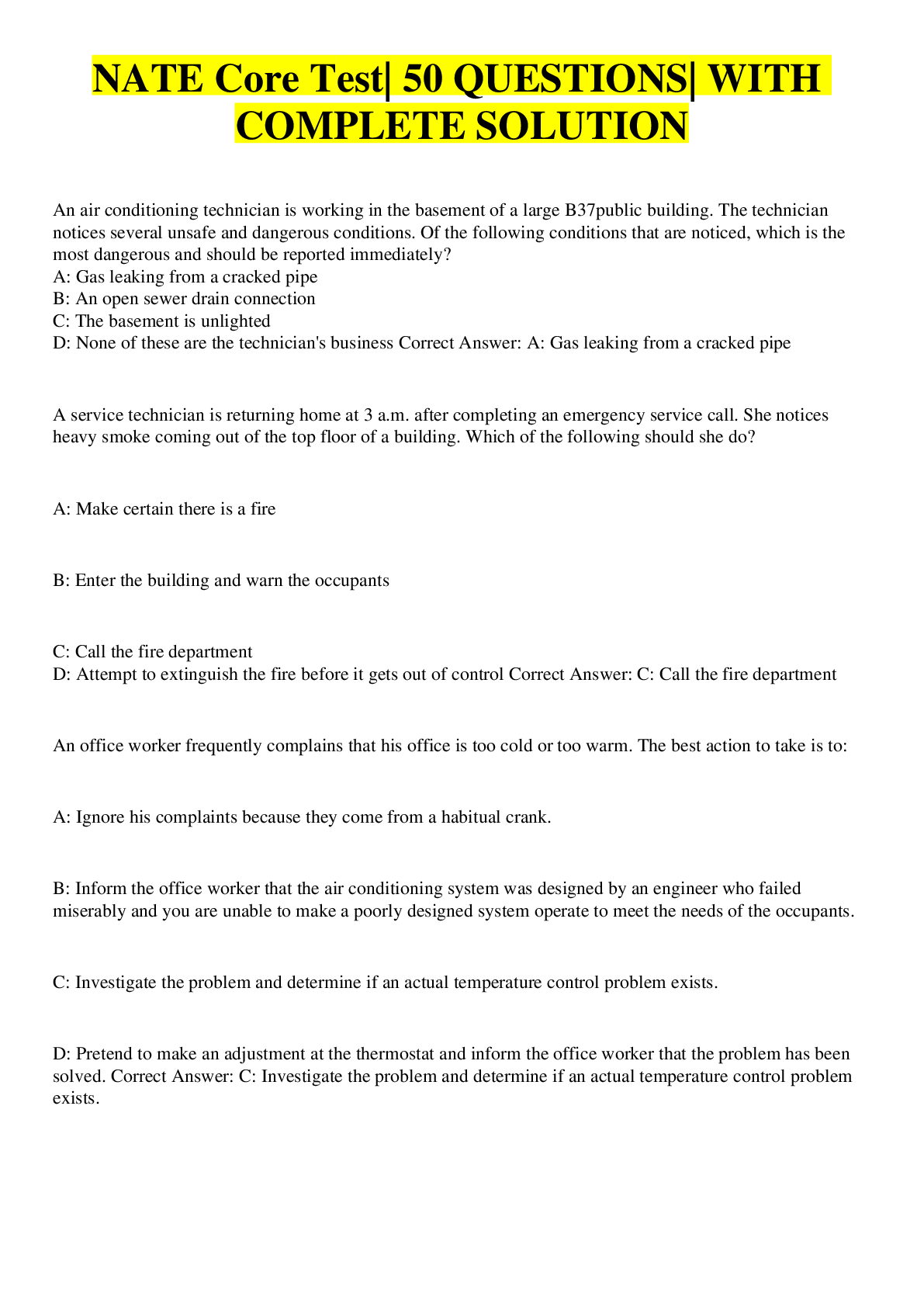 NATE Core Test| 50 QUESTIONS| WITH COMPLETE SOLUTION - Scholarfriends