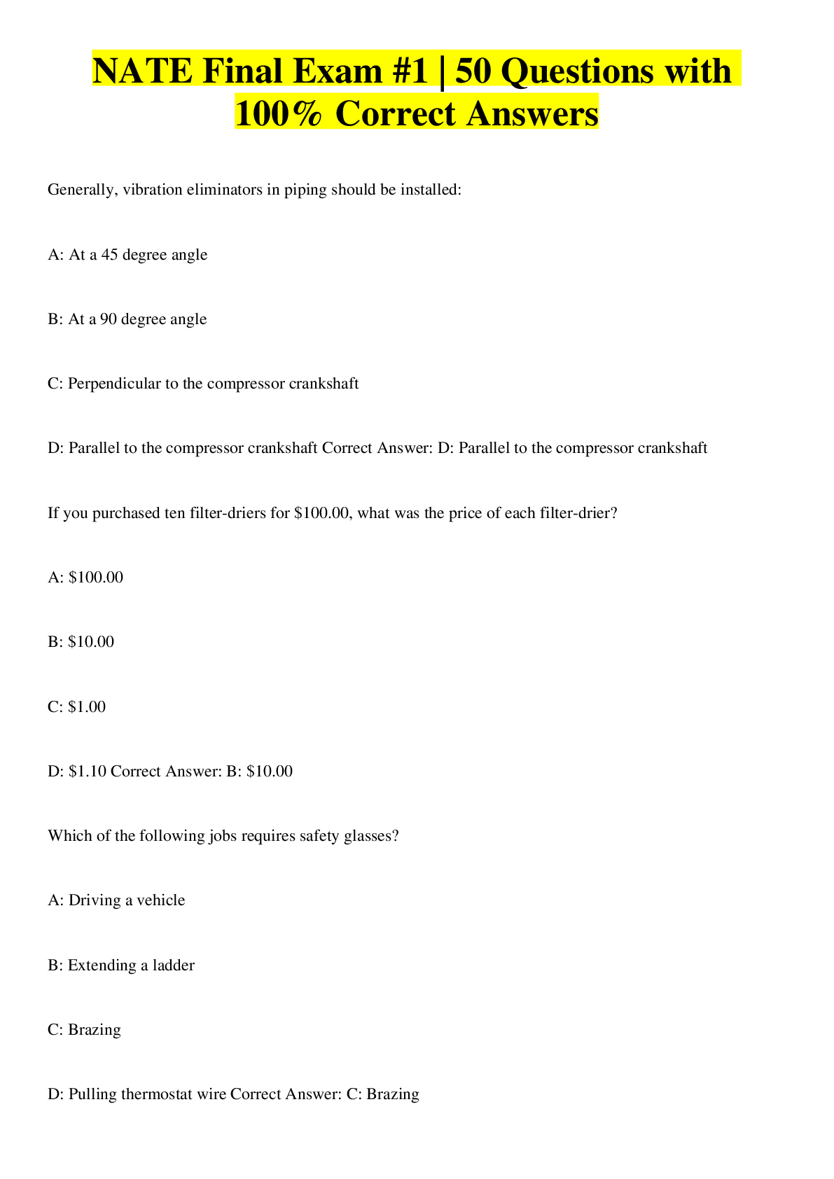 NATE Final Exam #1 | 50 Questions with 100% Correct Answers ...