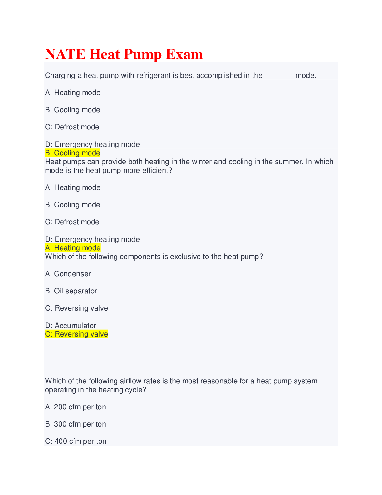 NATE Heat Pump Exam with Verified Answers - Scholarfriends