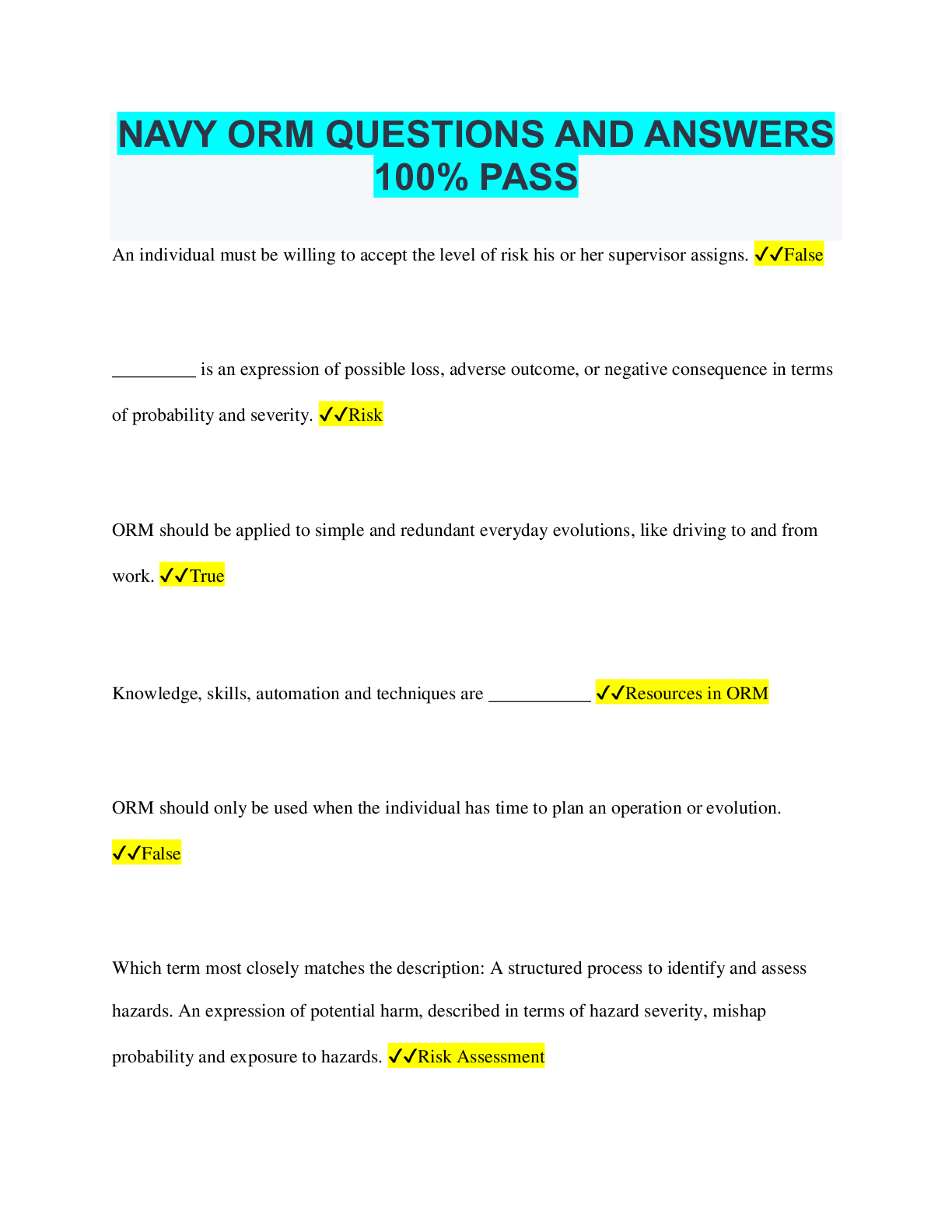 NAVY ORM QUESTIONS AND ANSWERS 100% PASS - Scholarfriends