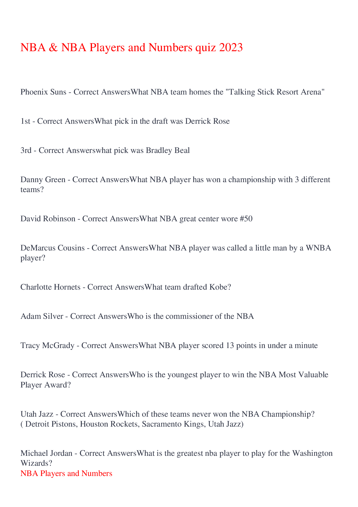 NBA & NBA Players and Numbers quiz 2023,100% CORRECT - Scholarfriends