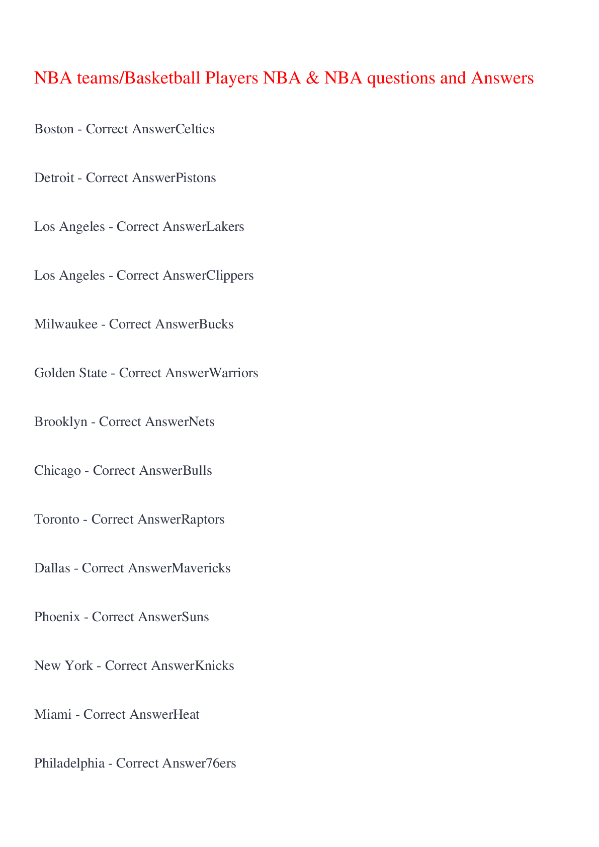 NBA teams/Basketball Players NBA & NBA questions ,100% CORRECT ...