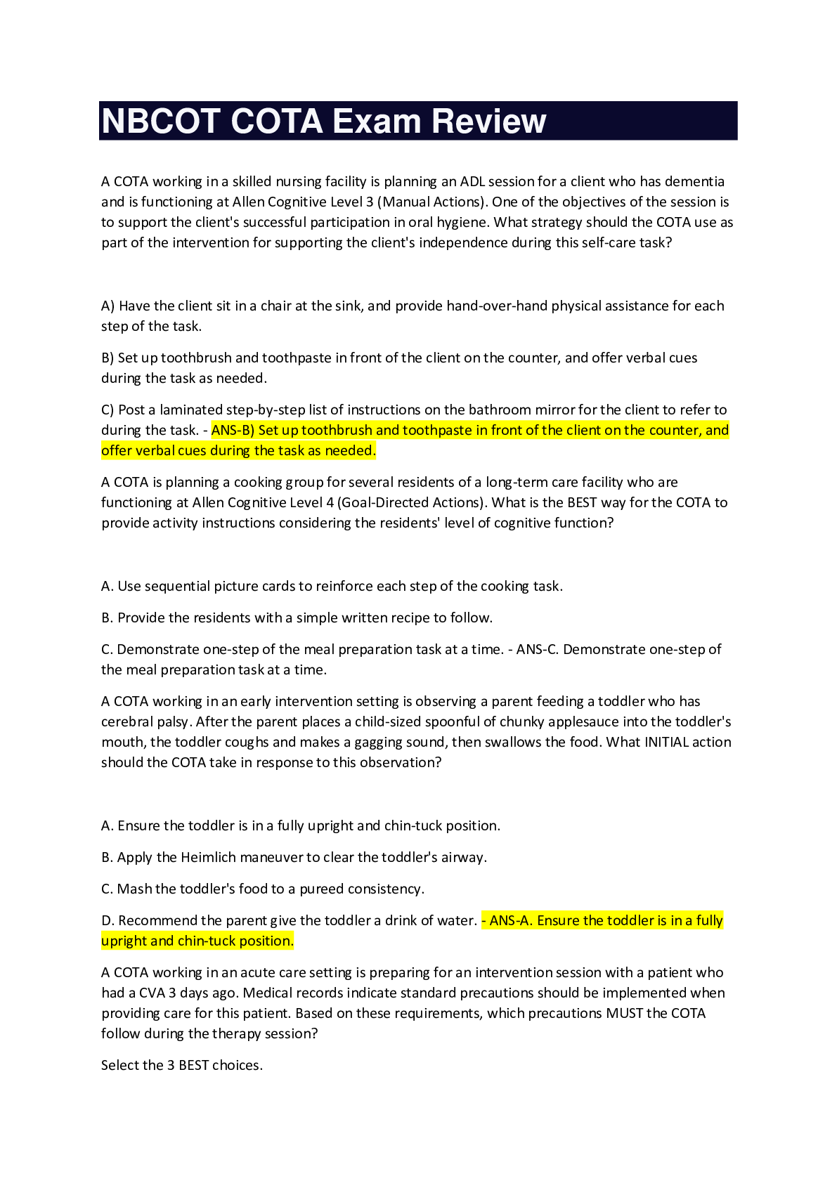 NBCOT COTA Exam Review - Scholarfriends