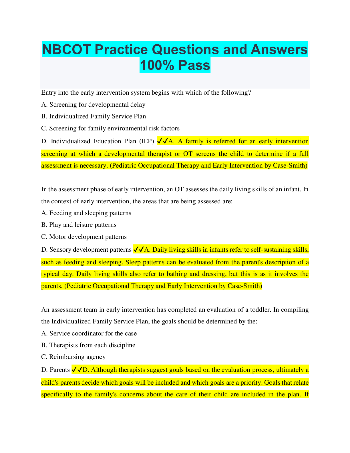 NBCOT Practice Questions and Answers 100% Pass - Scholarfriends