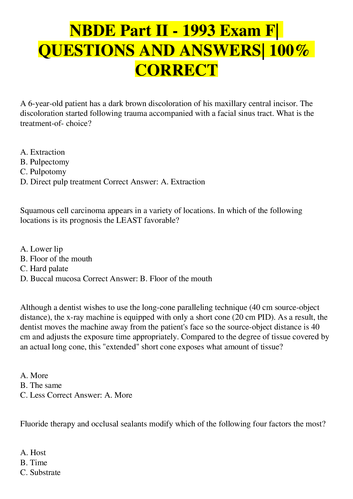 NBDE Part II - 1993 Exam F| QUESTIONS AND ANSWERS| 100% CORRECT ...