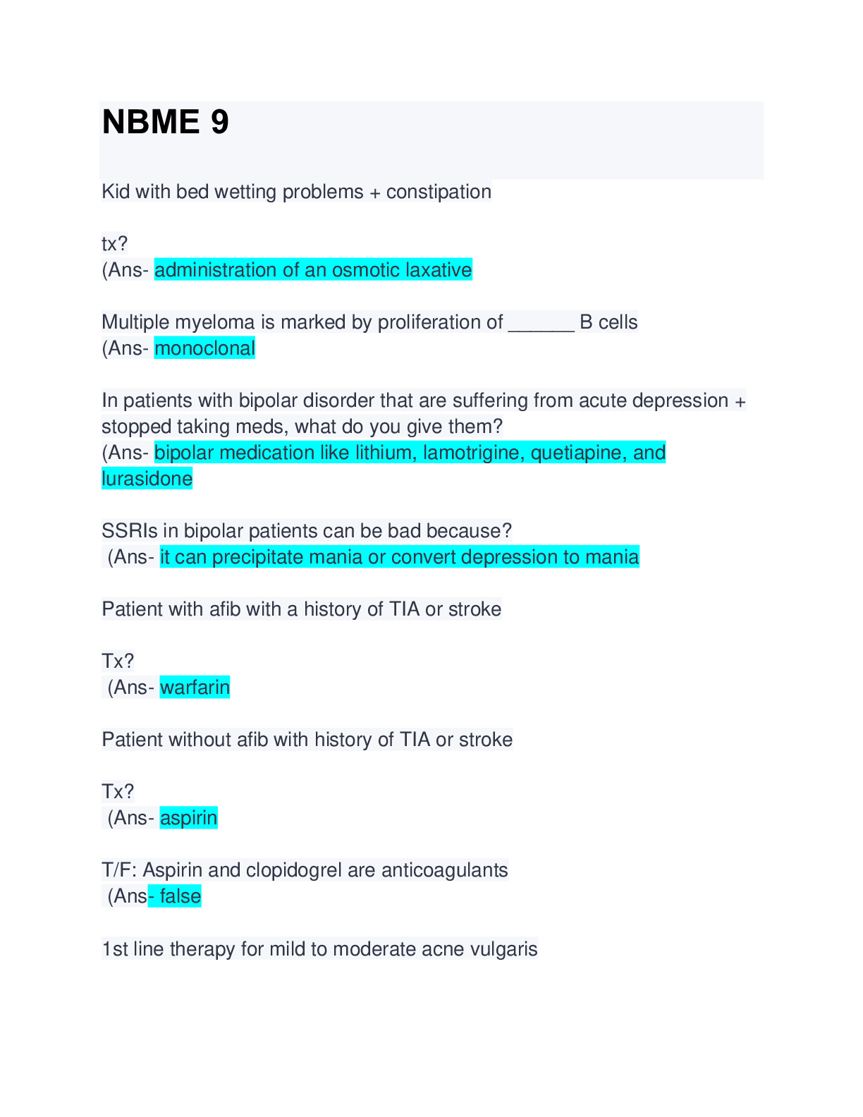 NBME 9 : Questions & Answers: Latest Updated A+ Score Solution ...