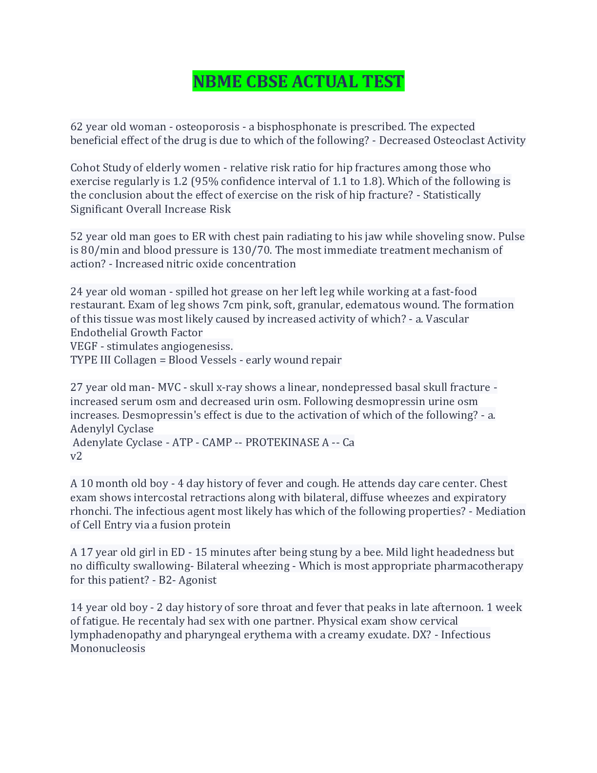 NBME CBSE ACTUAL TEST - QUESTIONS AND ANSWERS - Scholarfriends