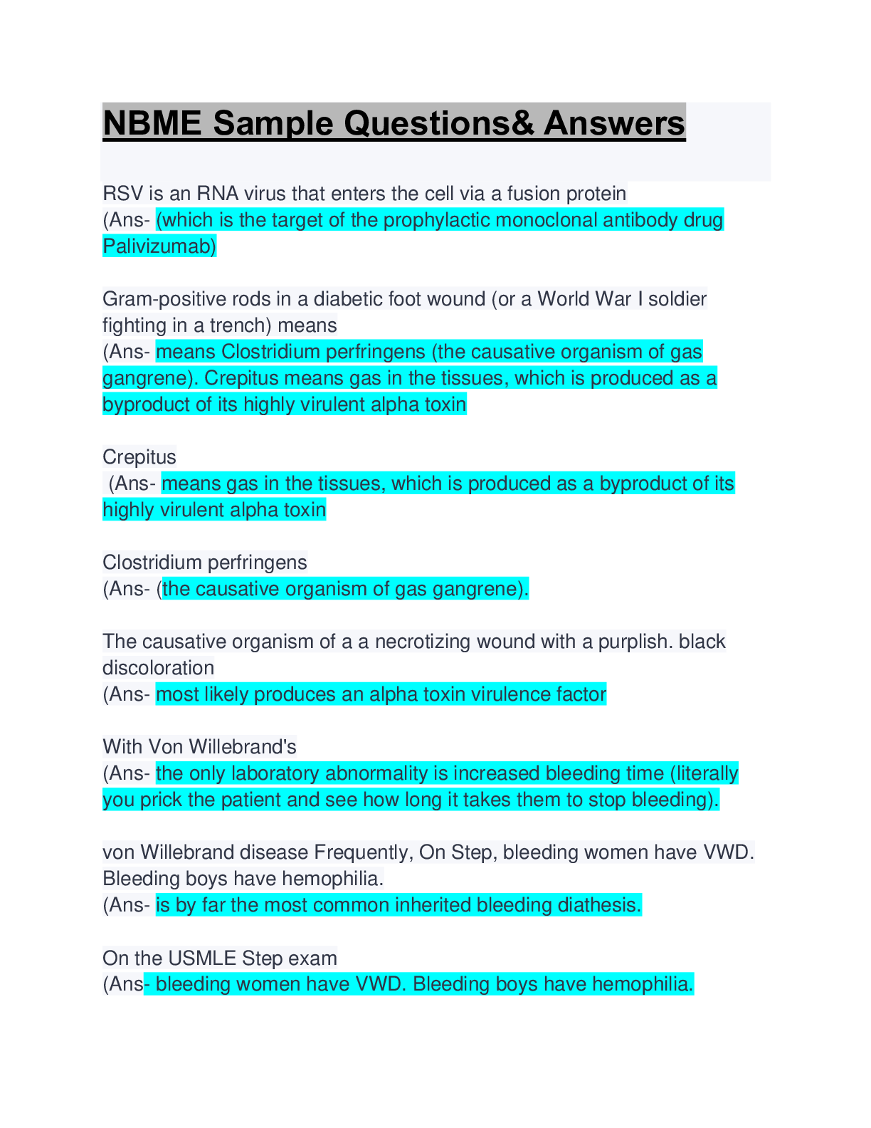 NBME Sample Questions And Answers 2022( With Complete top solution ...