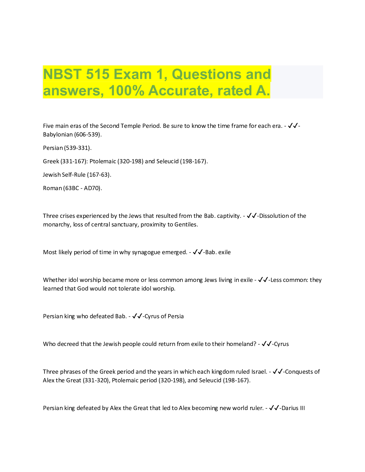 NBST 515 NEW TESTAMENT ORIENTATION 1 - EXAM 1 (QUESTIONS & ANSWERS ...
