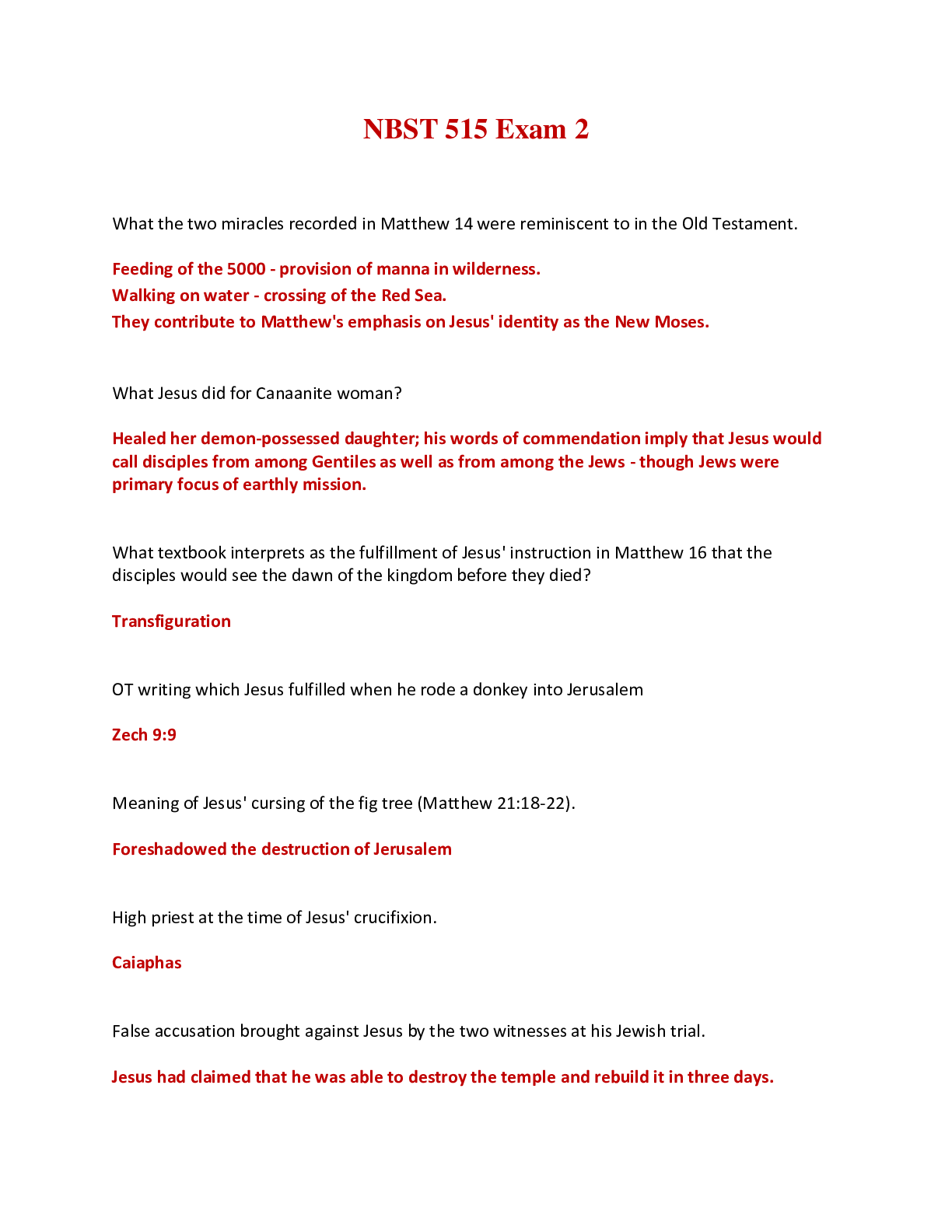 NBST 515 NEW TESTAMENT ORIENTATION 1 - EXAM 2 (QUESTIONS & ANSWERS ...