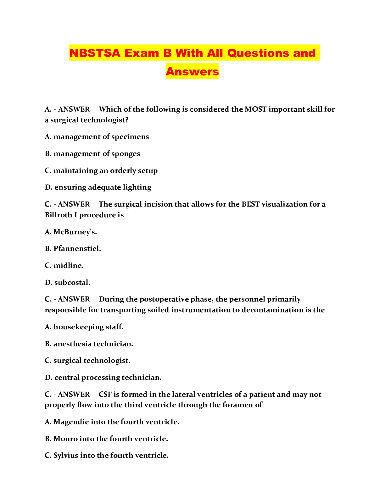 NBSTSA Exam B With All Questions and Answers - Scholarfriends
