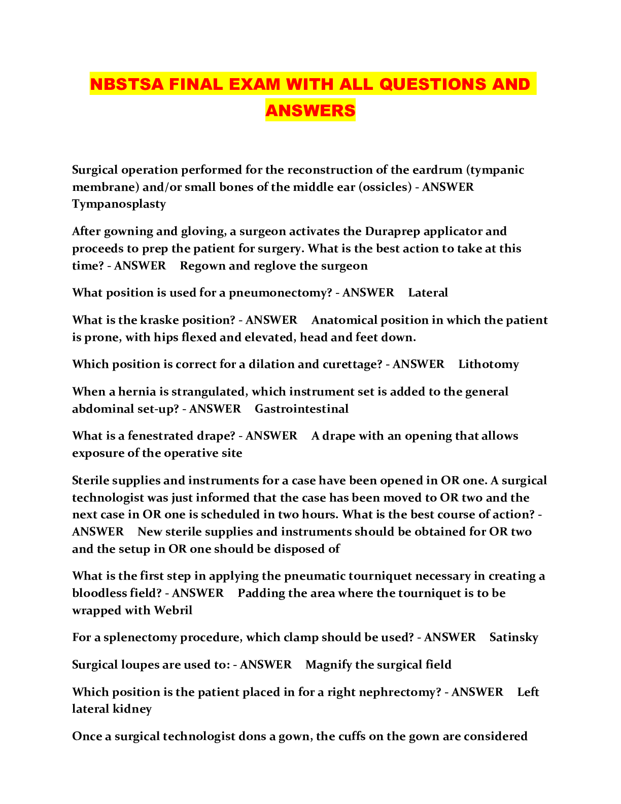 NBSTSA FINAL EXAM WITH ALL QUESTIONS AND ANSWERS - Scholarfriends