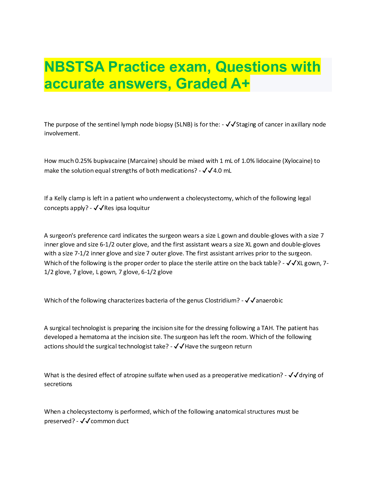 NBSTSA Practice exam, Questions with accurate answers, Graded A+ ...