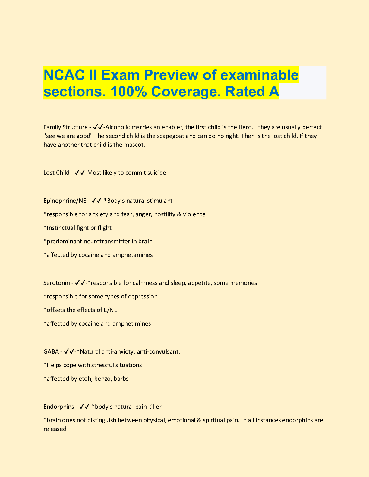 NCAC II Exam Preview of examinable sections. 100% Coverage. Rated A ...