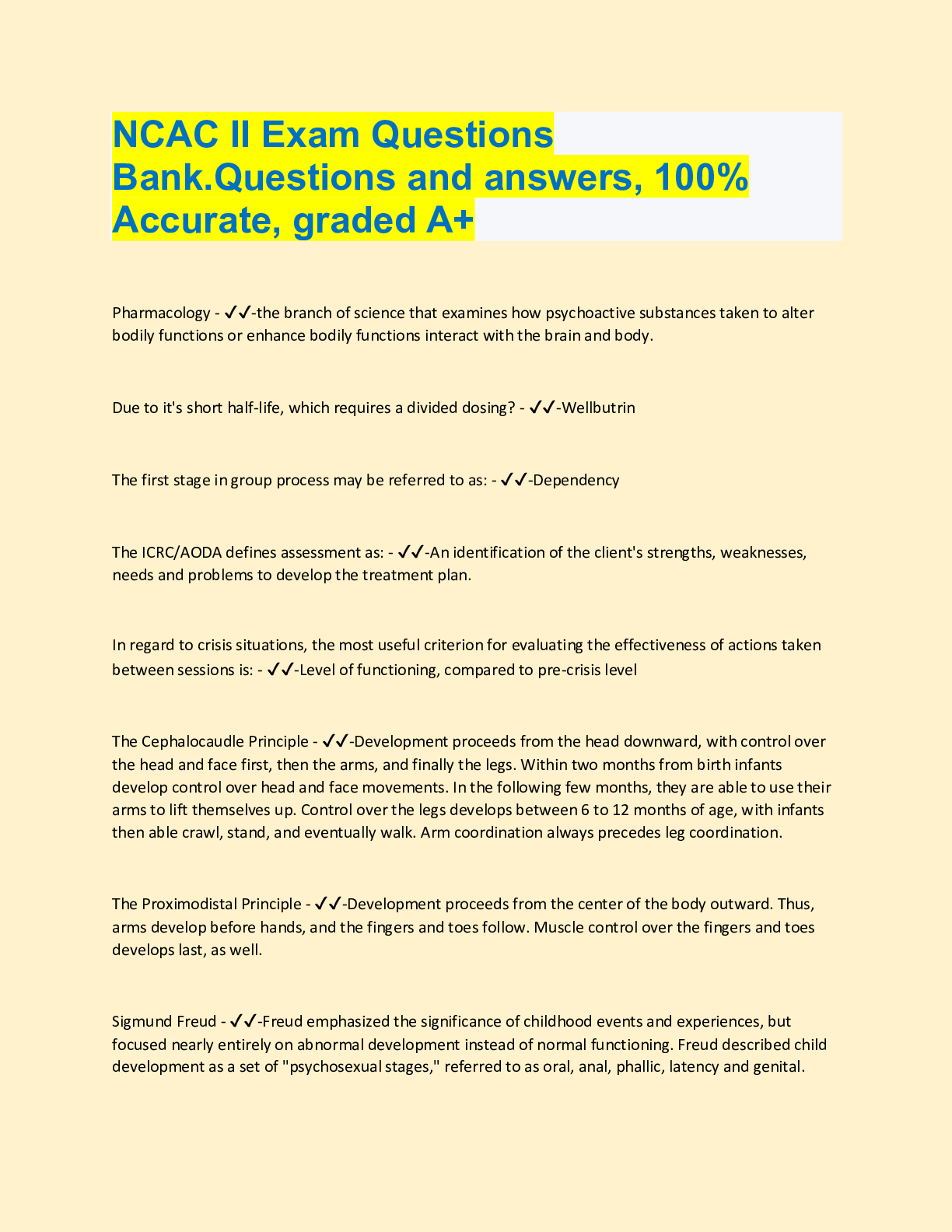 NCAC II Exam Questions Bank.Questions and answers, 100% Accurate ...