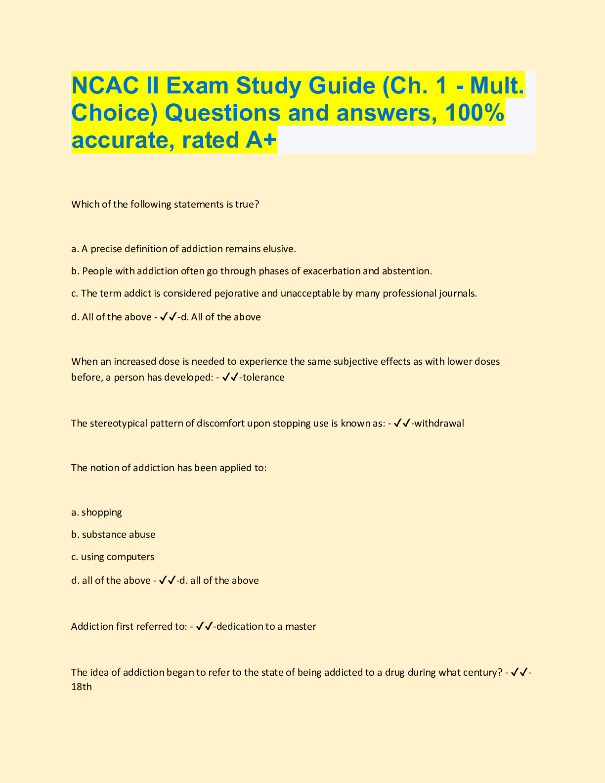NCAC II Exam Study Guide (Ch. 1 - Mult. Choice) Questions and answers ...