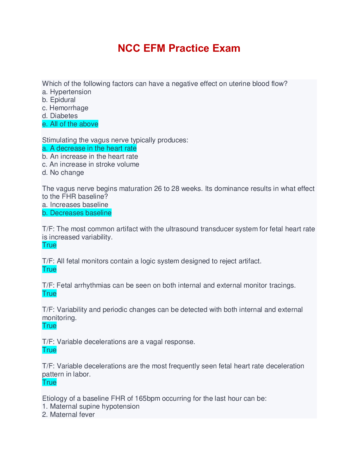 NCC EFM Practice Exam - Questions and verified Answers - Scholarfriends