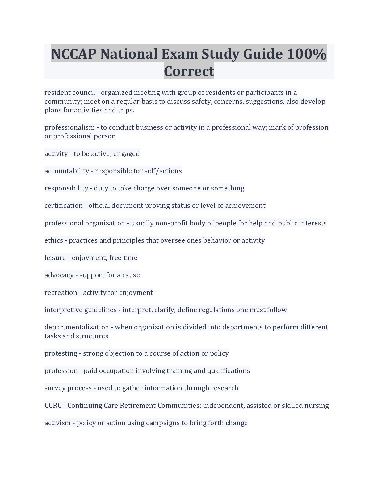 NCCAP National Exam Study Guide 100% Correct | ScholarFriends