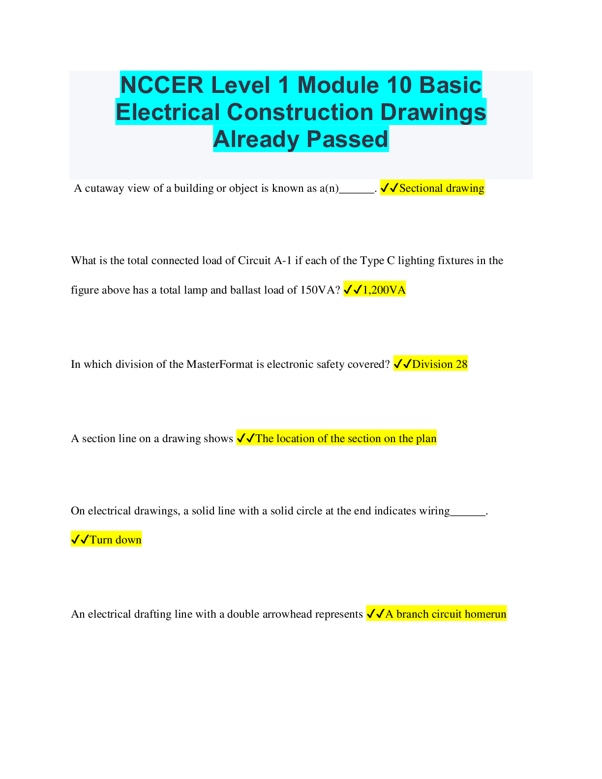 NCCER Level 1 Module 10 Basic Electrical Construction Drawings Already ...