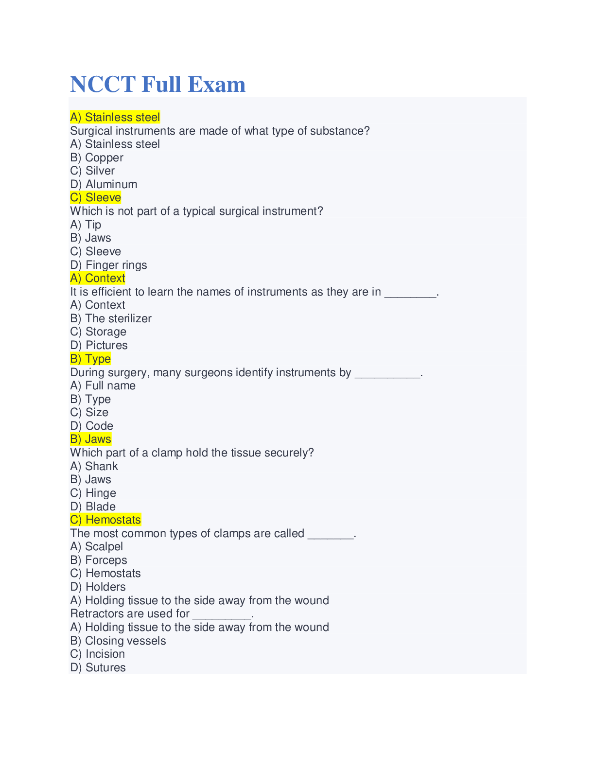NCCT Full Exam Questions with Answers Upfront and multiple choices ...