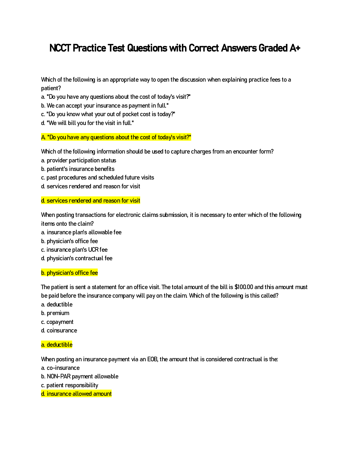 NCCT Practice Test Questions with Correct Answers Graded A+ ...