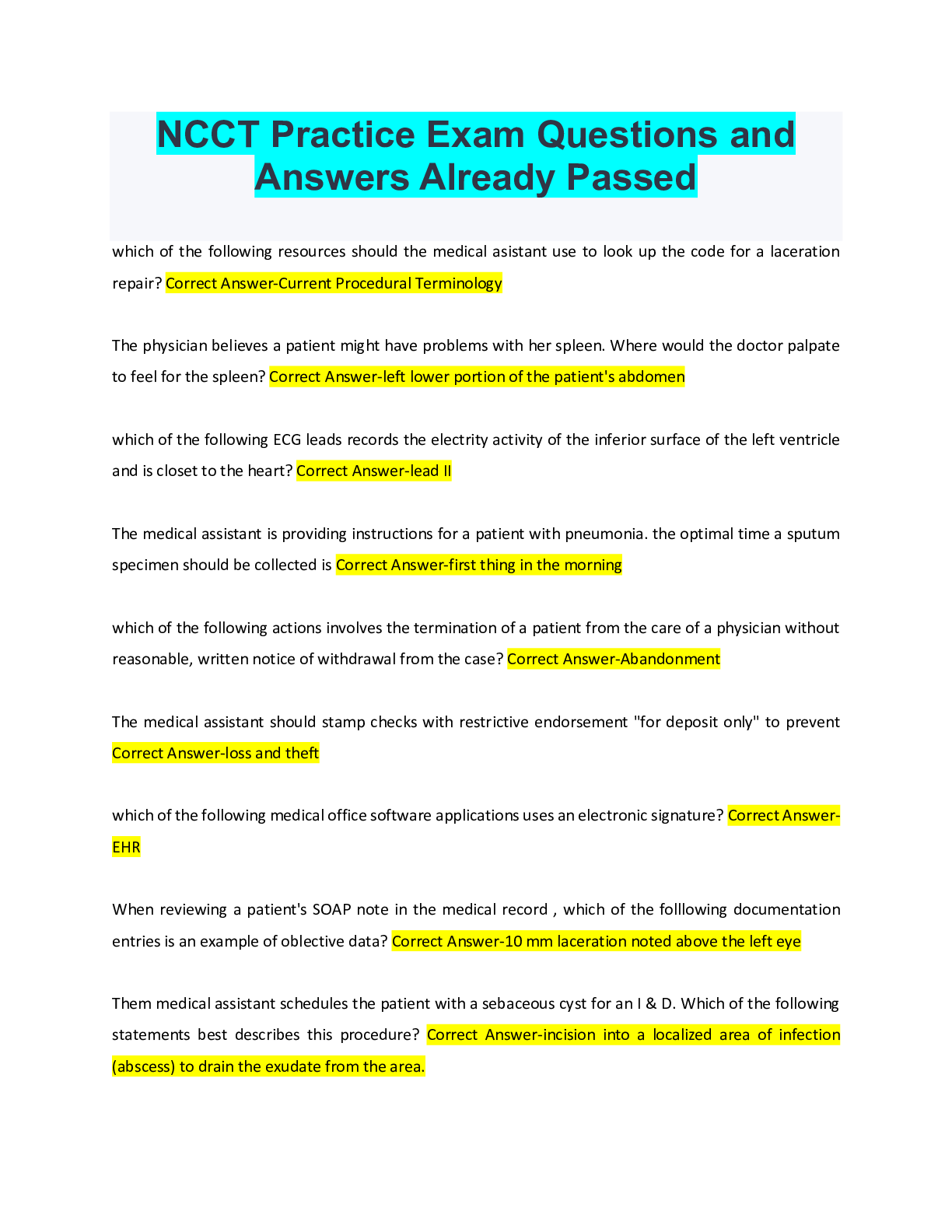 NCCT Practice Exam Questions and Answers Already Passed - Scholarfriends