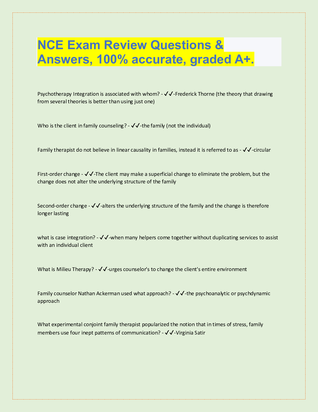 NCE Exam Review Questions & Answers, 100% accurate, graded A+ ...